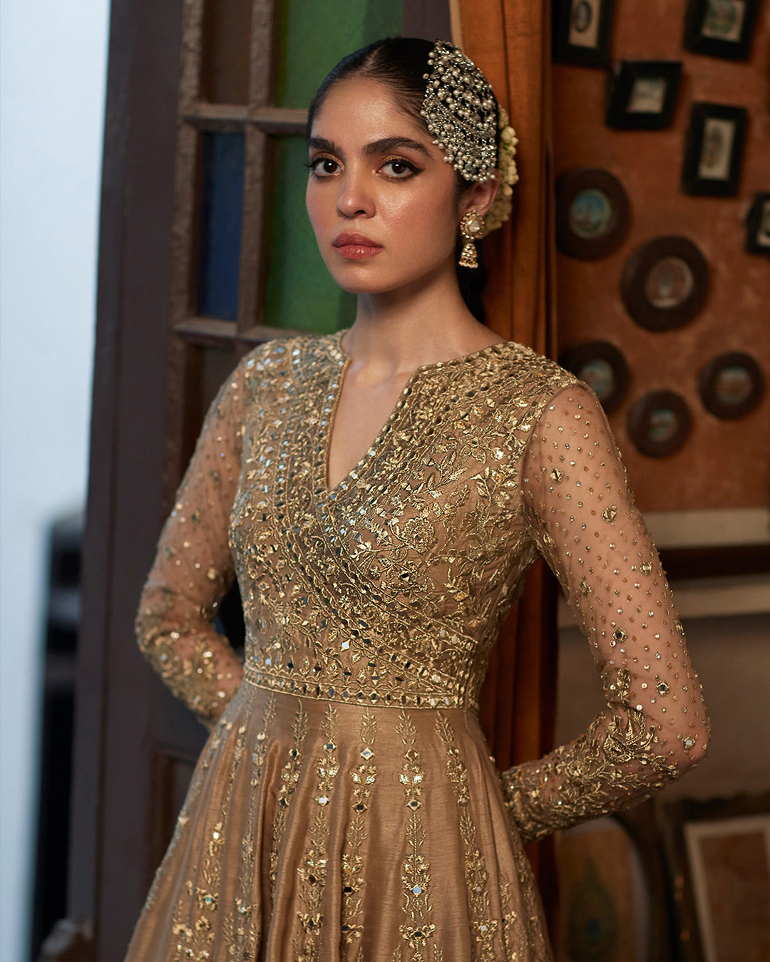 Traditional Pishwas Pakistani Wedding Dress in Raw Silk – Nameera by Farooq