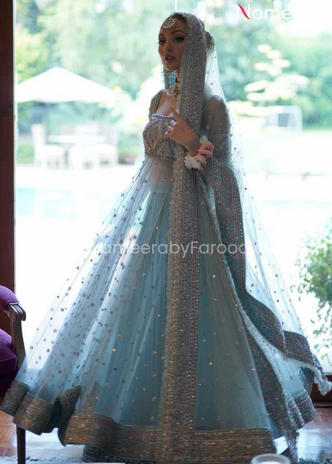 Ice Blue Pakistani Bridal Pishwas with Sharara Dress Online – Nameera ...
