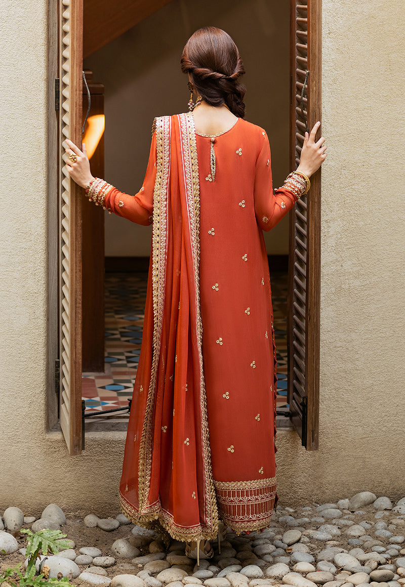 Traditional Pakistani Kameez Salwar Suit in Rusty Color – Nameera by Farooq