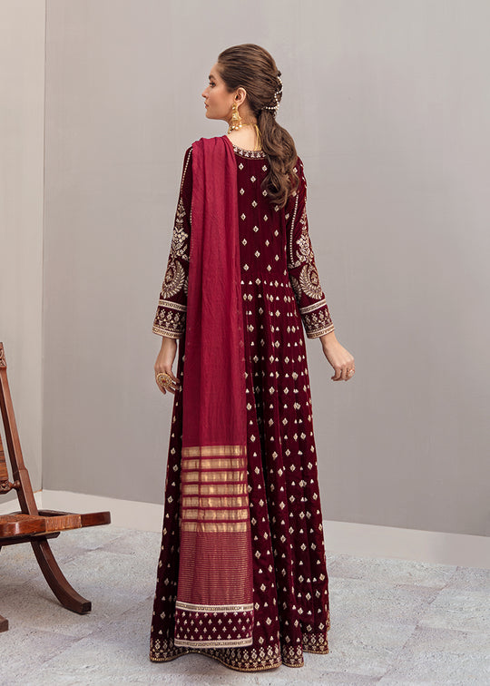Buy Velvet Pakistani Dress Frock in Maroon Color Online – Nameera by Farooq