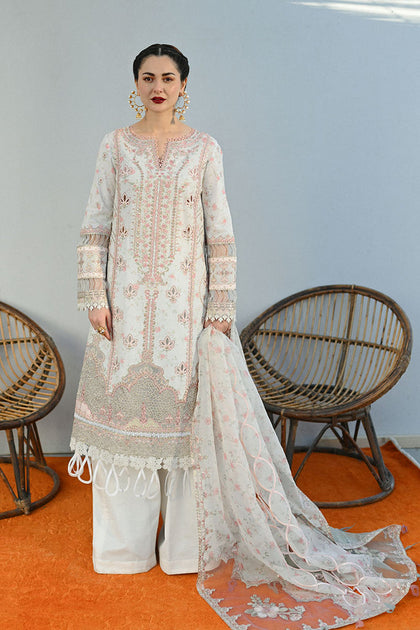White Eid Dress in Kameez Trouser and Dupatta Style – Nameera by Farooq