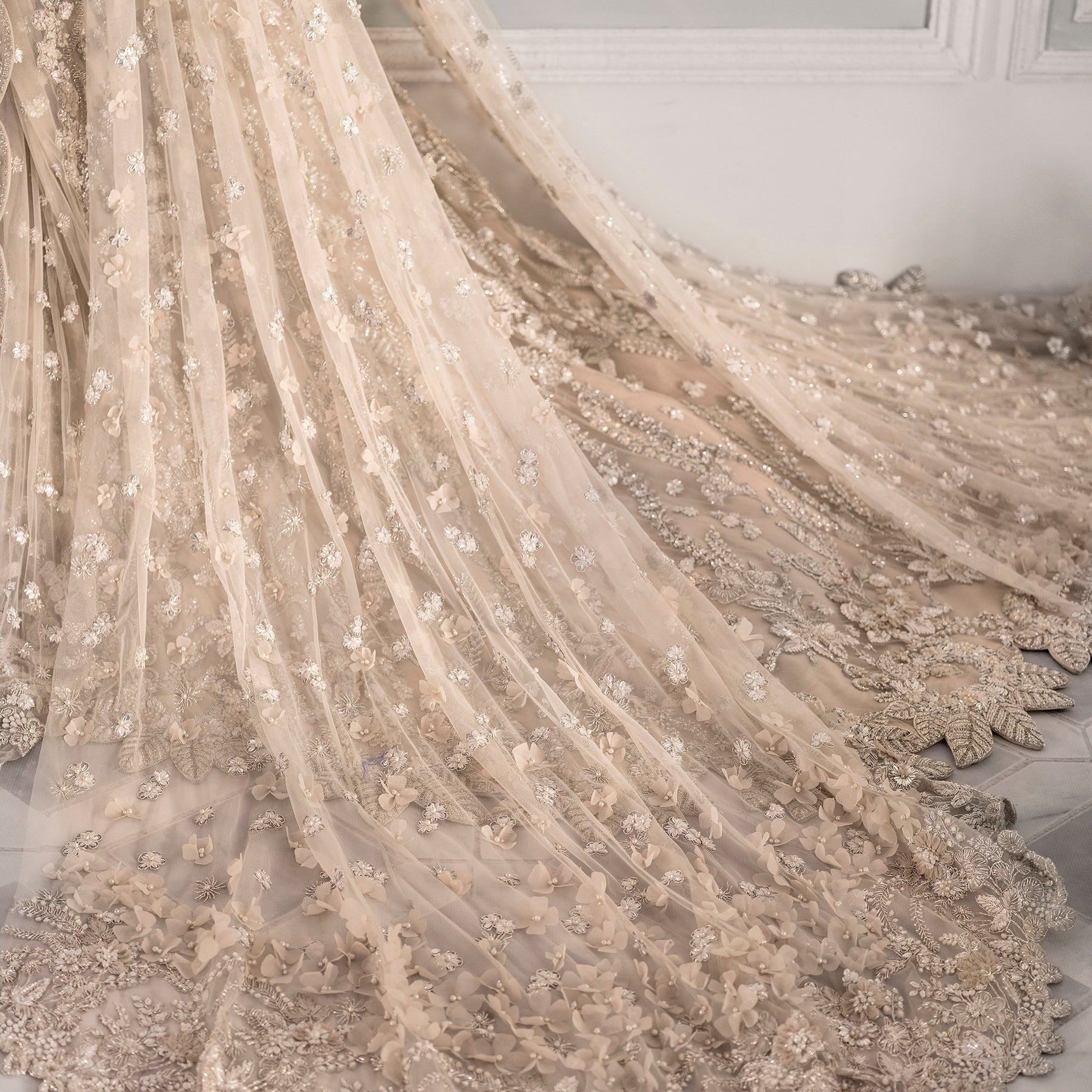 White Lehenga Maxi Dress for Pakistani Bridal Wear – Nameera by Farooq