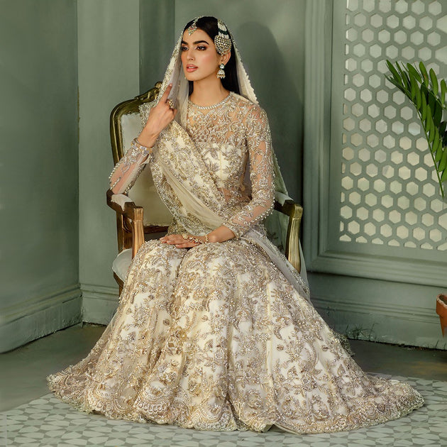 White Nikkah Sharara Shirt Pakistani Wedding Dresses – Nameera by Farooq
