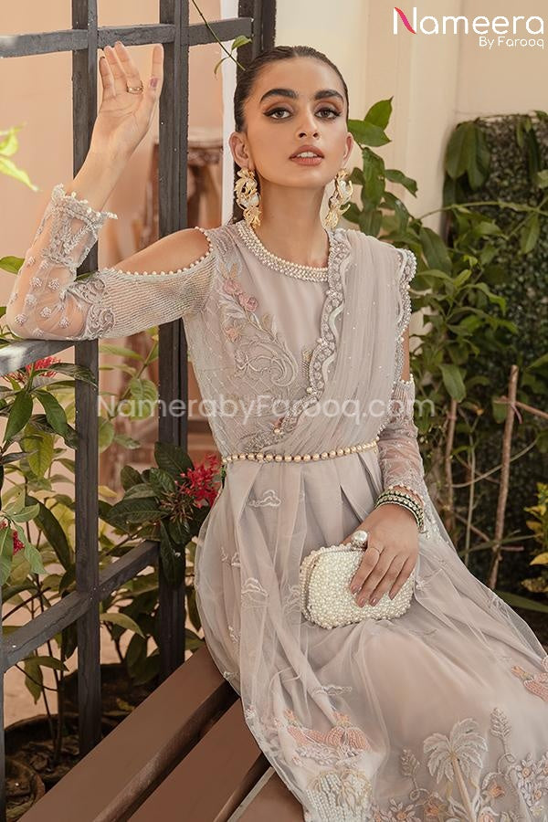 Pakistani Maxi Dress by Designer in Grey Shade Online 2021 – Nameera by ...
