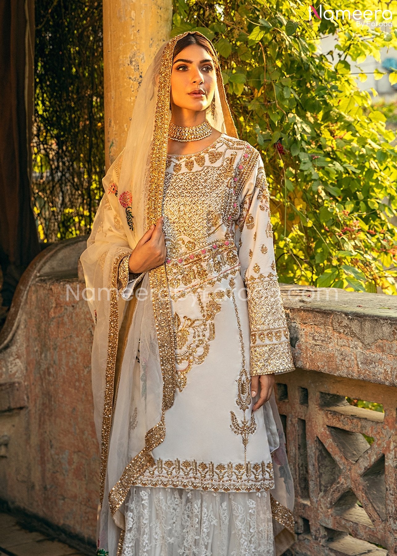 White Sharara Suit for Wedding Party Attire Online 2021 – Nameera by Farooq