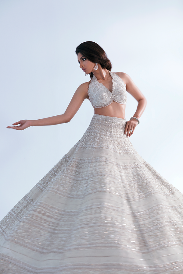 Heavy White Silver Lehenga Jacket Indian Bridal Wear – Nameera by Farooq