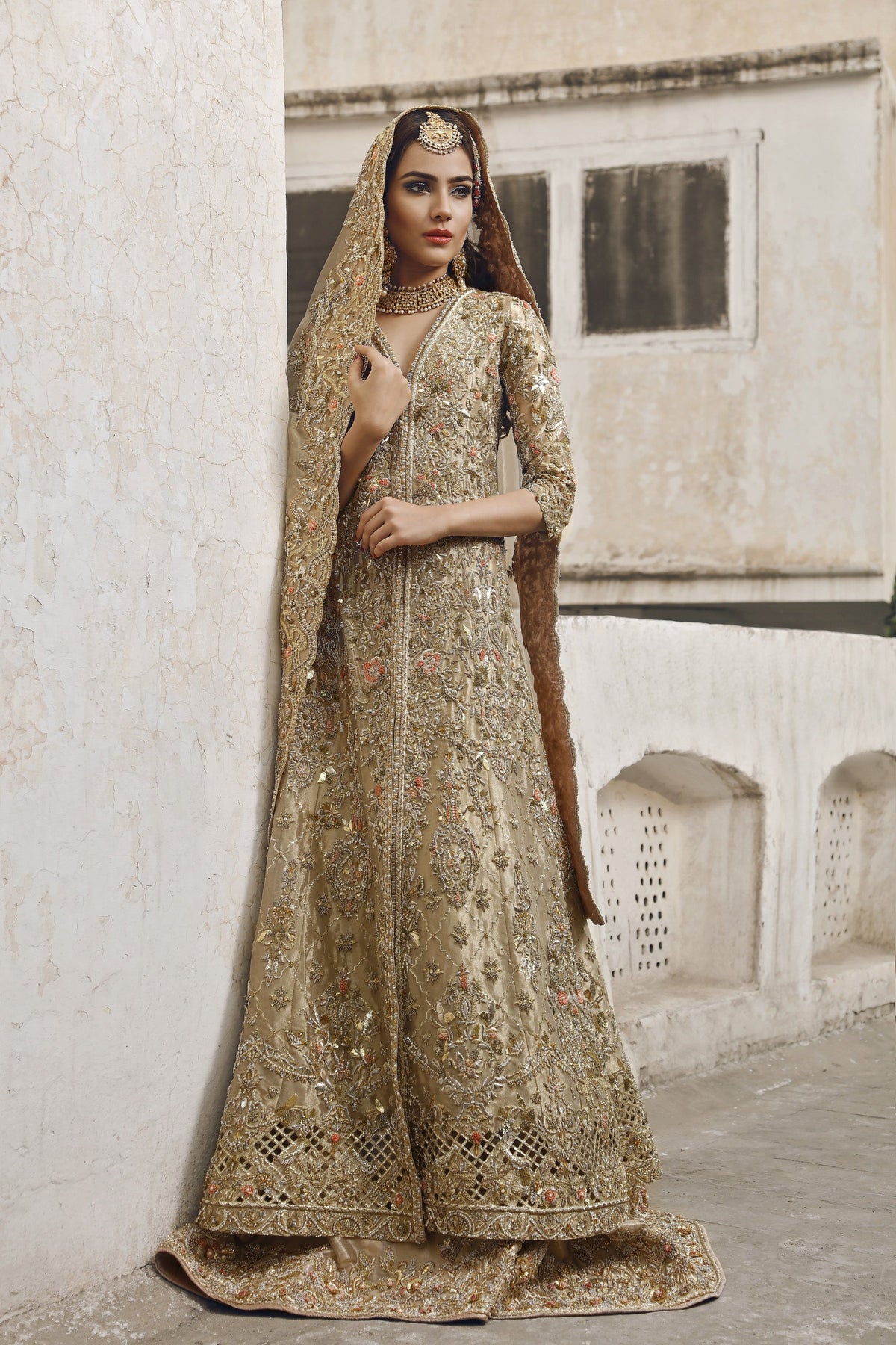 Bridal peshwaz dress fully embellished in lavish colors – Nameera by Farooq