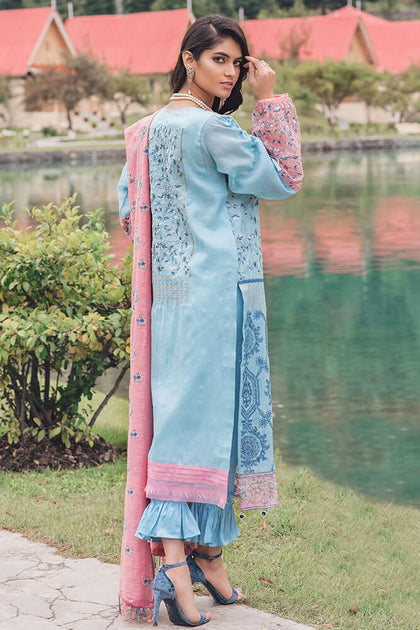 Cotton net outfit masuri embroidered in blue color – Nameera by Farooq