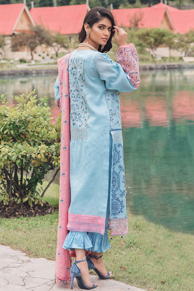 Cotton net outfit masuri embroidered in blue color – Nameera by Farooq