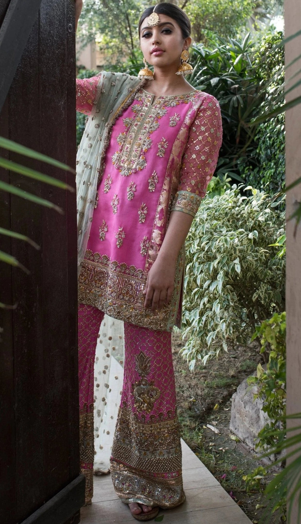 Designer party dress in lavish pink color embroidered – Nameera by Farooq