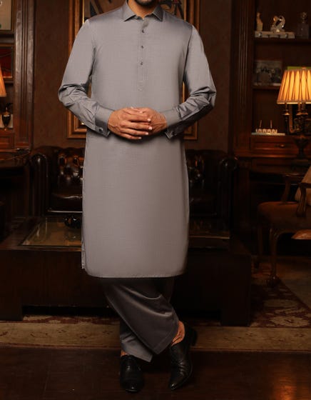 Eid dress for boys in grey color with machine embroidery – Nameera by ...