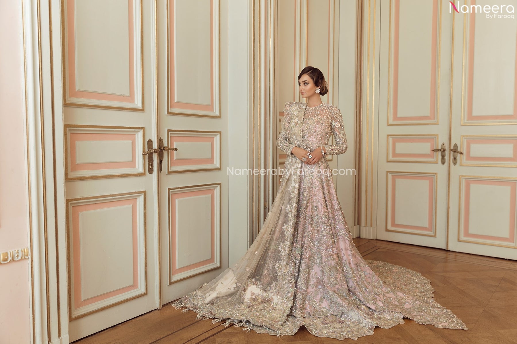 Ivory Pink Indian Wedding Dresses for Bride Online 2021 – Nameera by Farooq