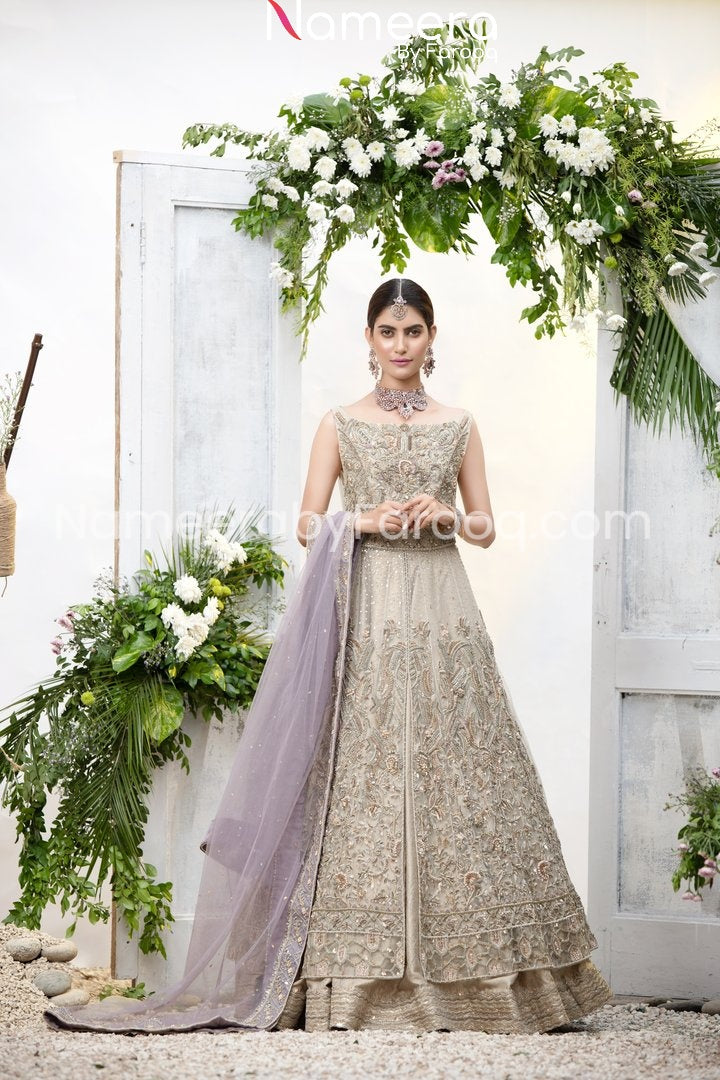 Stunning Pakistani Designer Bridal Wear Front Open Gown – Nameera by Farooq