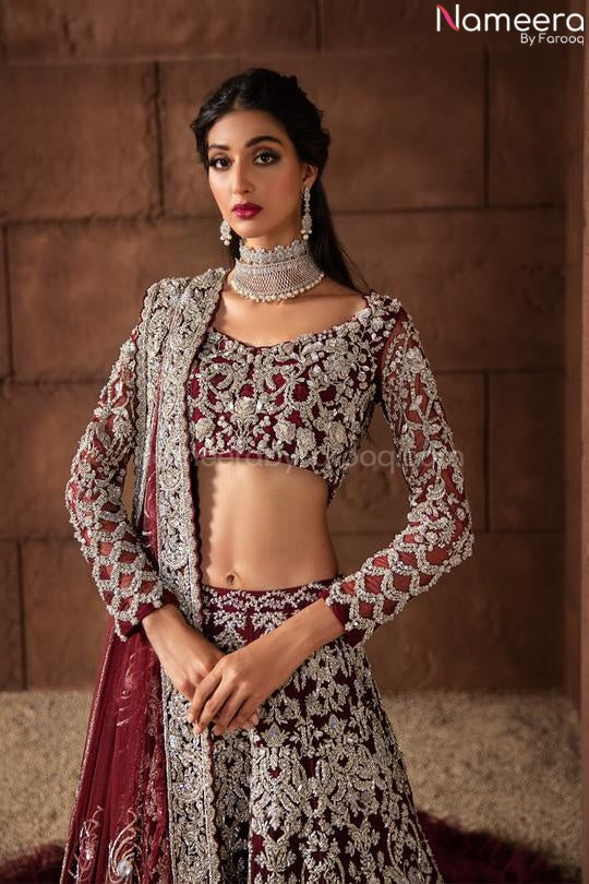 Premium Maroon Color Lehenga Choli Bridal Pakistani Dress Online ...