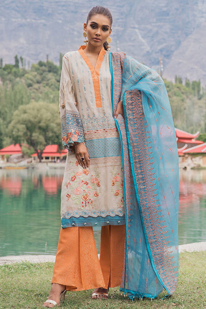 Masuri embroidered dress in beige color casual wear – Nameera by Farooq