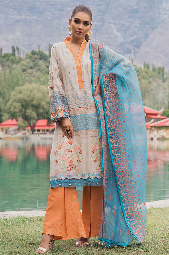 Masuri embroidered dress in beige color casual wear – Nameera by Farooq