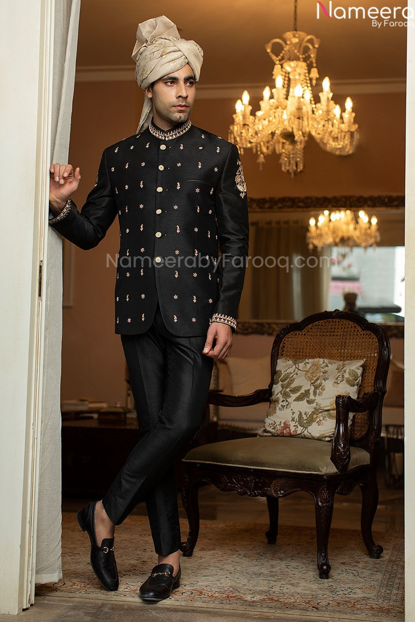Designer Pakistani Mens Waistcoat for Wedding Wear in Black – Nameera ...