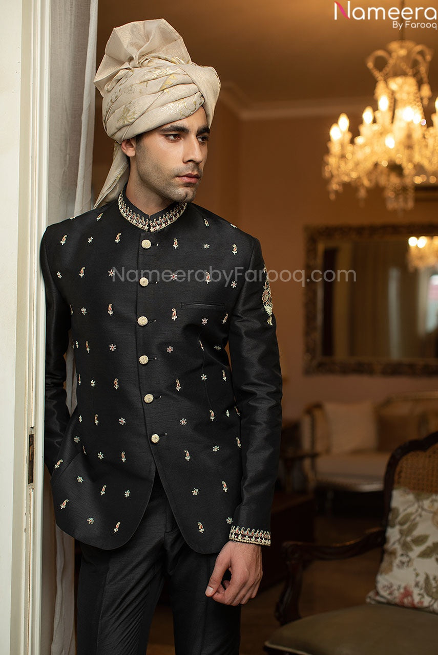 Designer Pakistani Mens Waistcoat for Wedding Wear in Black – Nameera ...