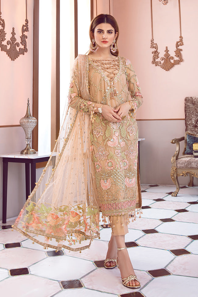 Net embroidered outfit with threads and sequins work – Nameera by Farooq