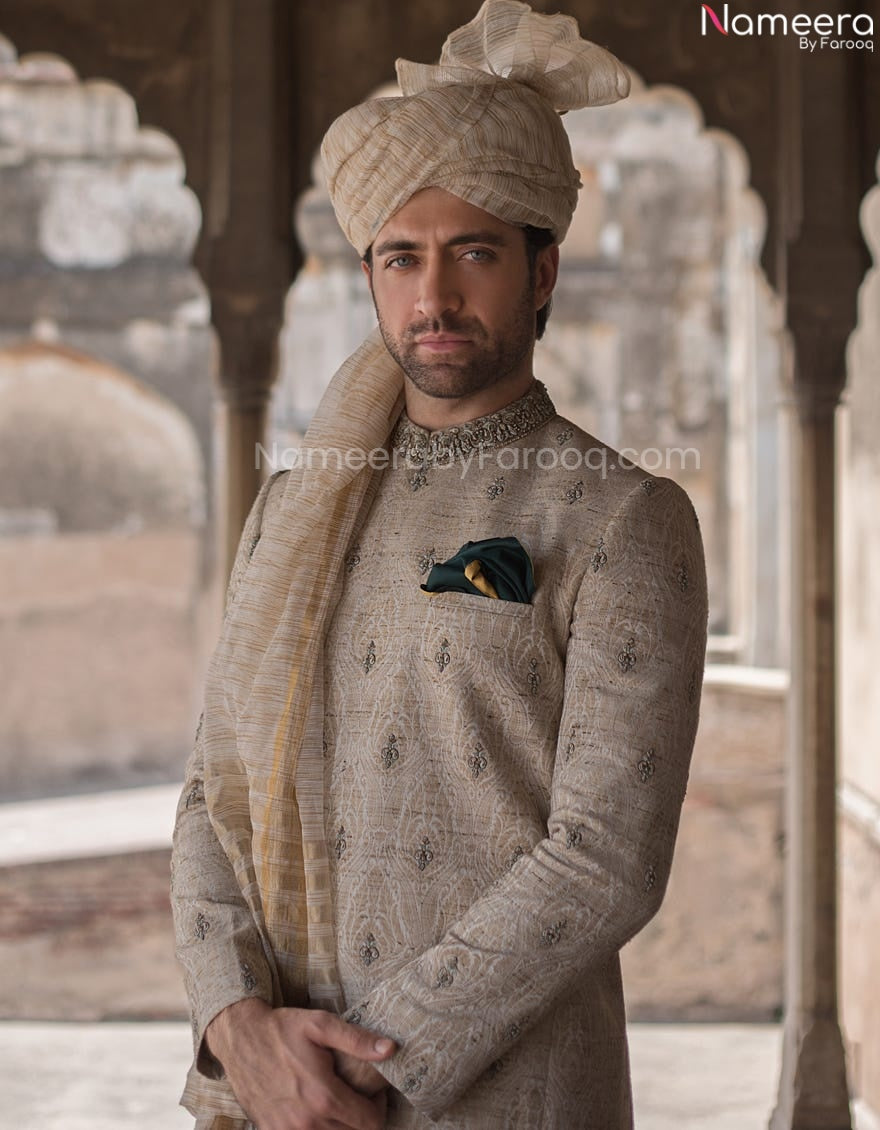 Designer Dull Golden Pakistani Rich Sherwani Suits for Men – Nameera by ...