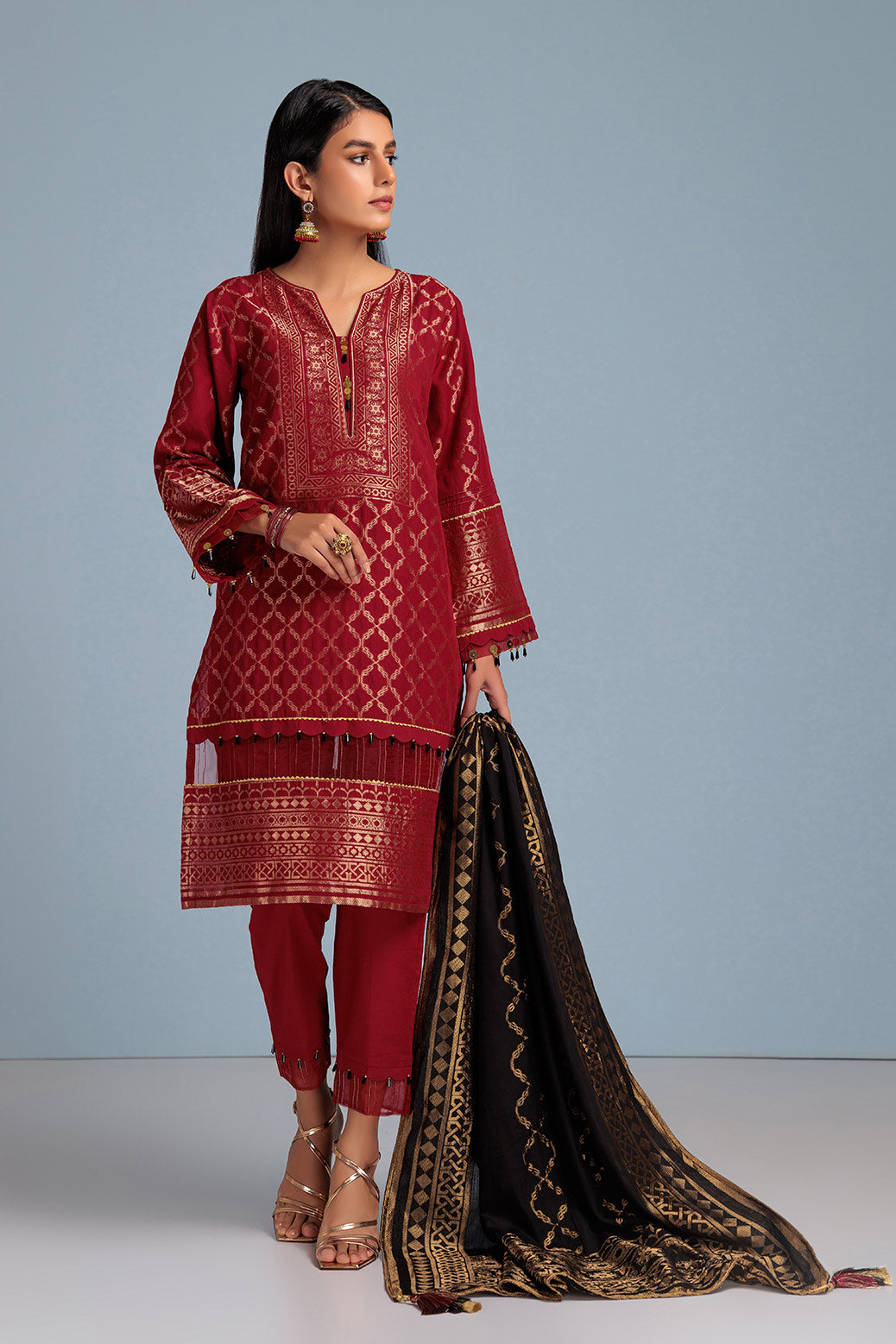 Maria B Pakistani Kameez Salwar Suit in Cheery Red Jacquard – Nameera ...
