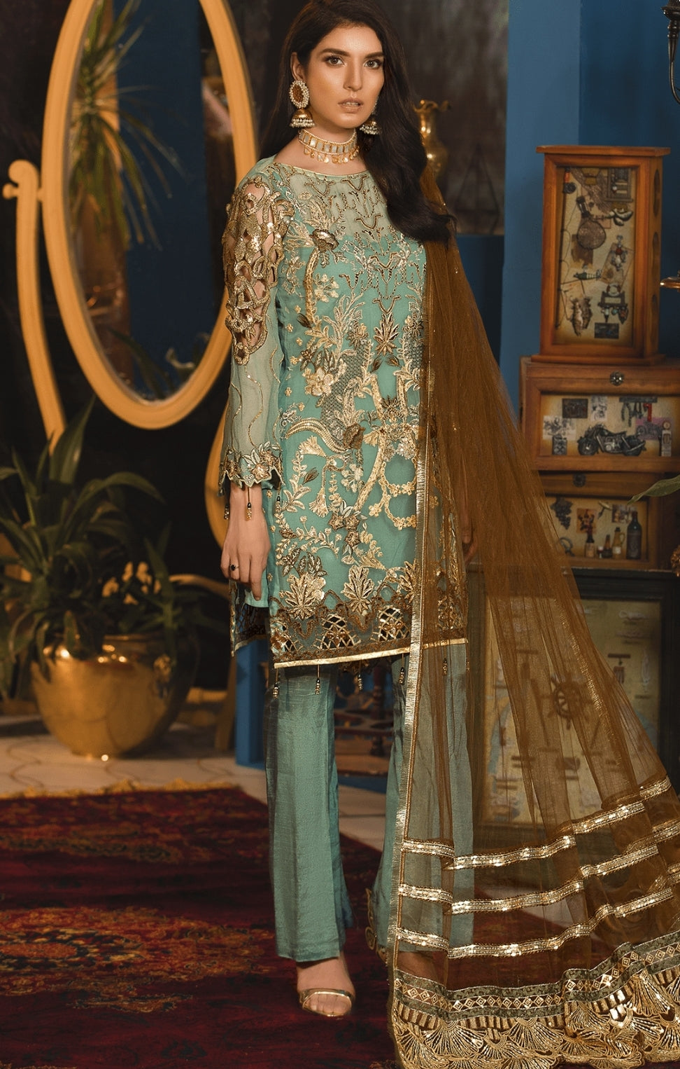 Buy this Pakistani suit with pants for women in USA – Nameera by Farooq